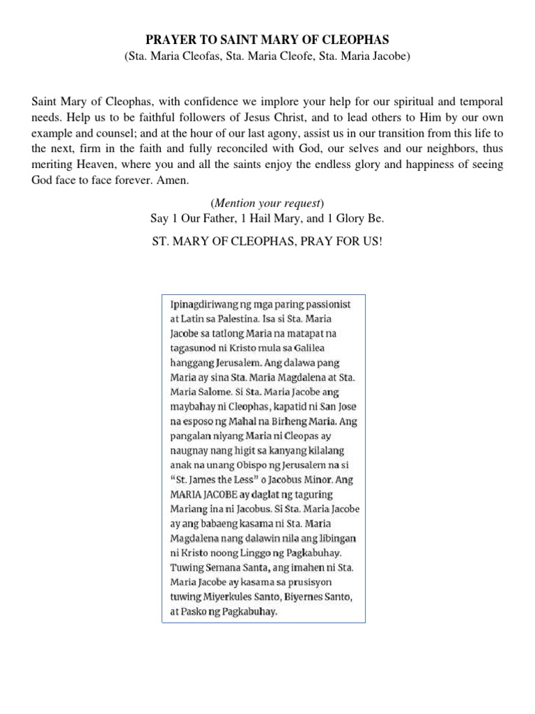 Prayer To Saint Mary of Cleophas | PDF