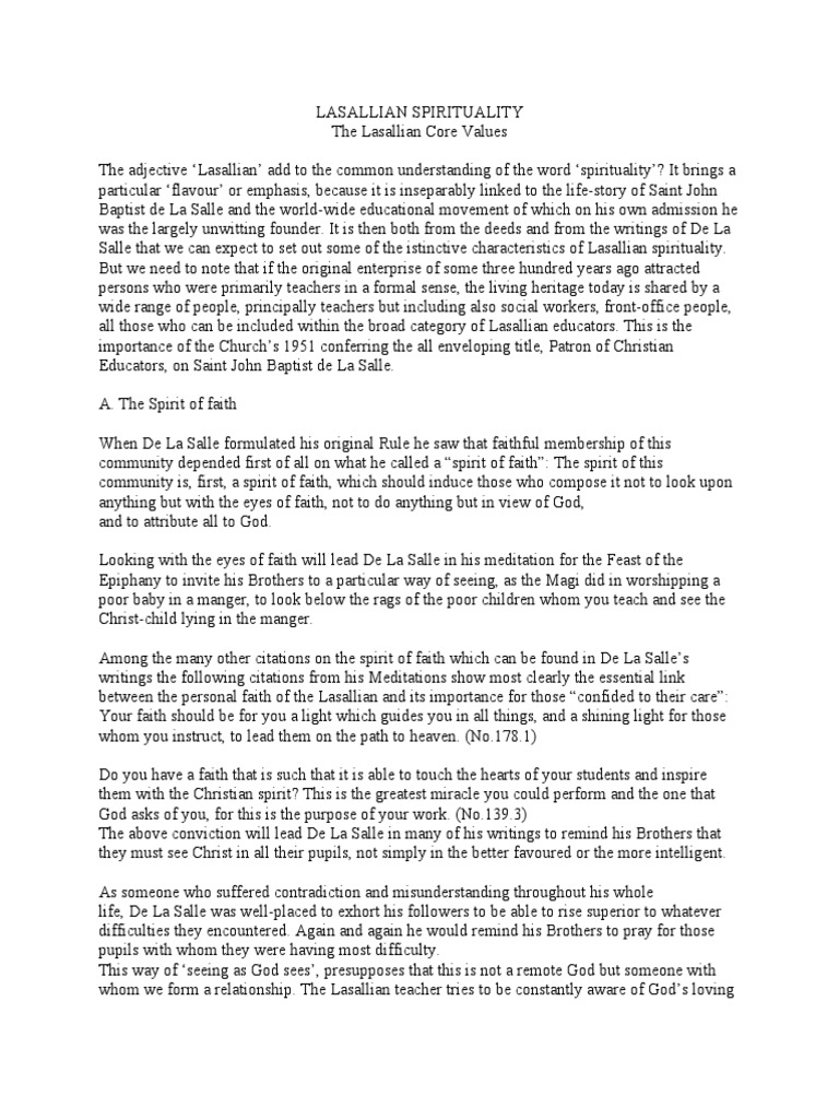 LASALLIAN Core Values | PDF | Faith | Jesus