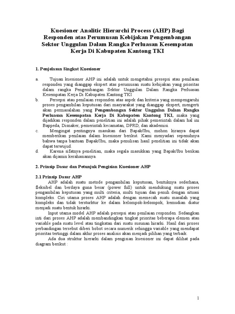 Contoh Kuisioner Ahp | PDF