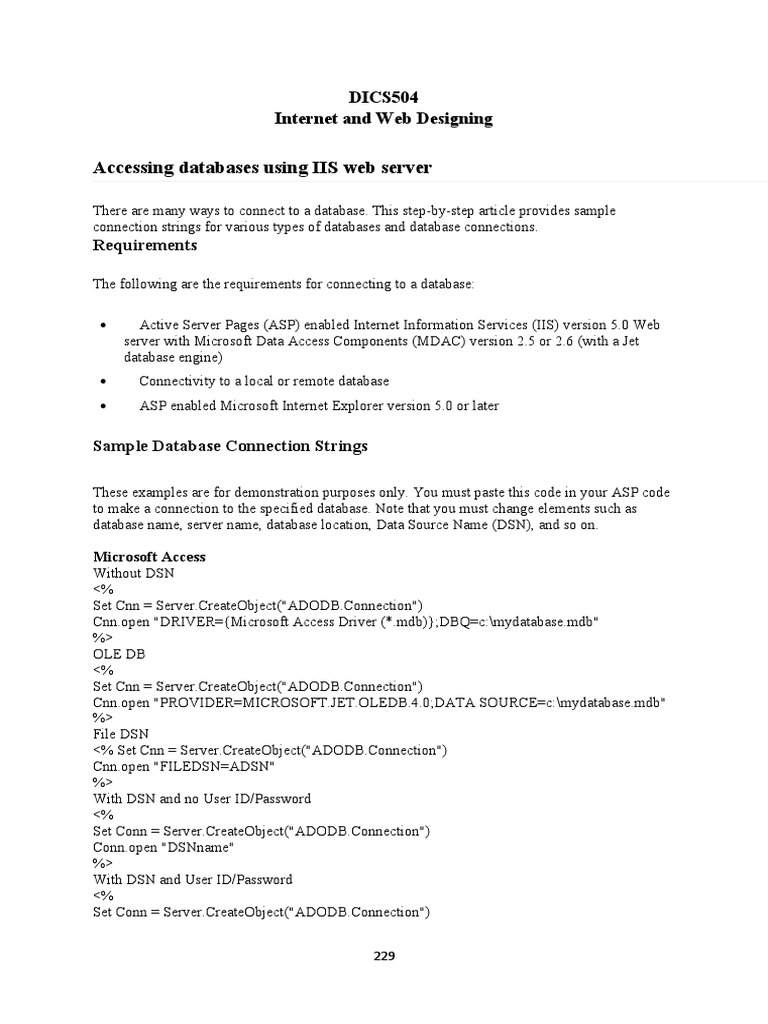 Accessing Databases Using Iis Web Server And Asp Object Download Free Pdf Cookie