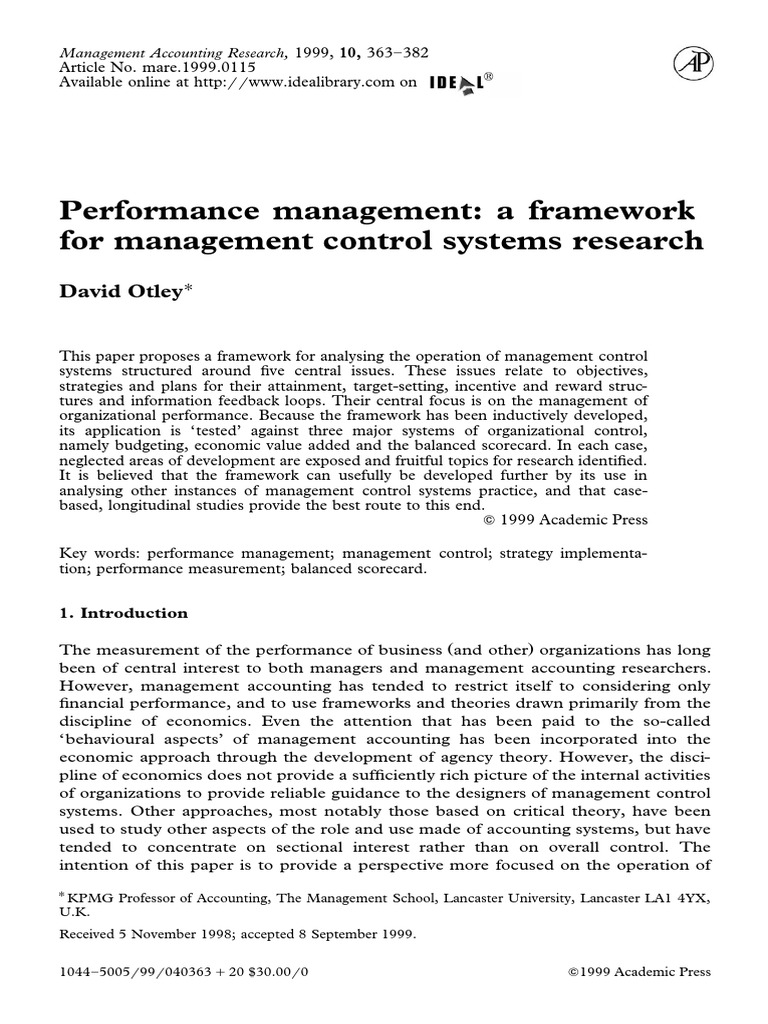 Performance Management A Framework For M | PDF | Strategic Management ...