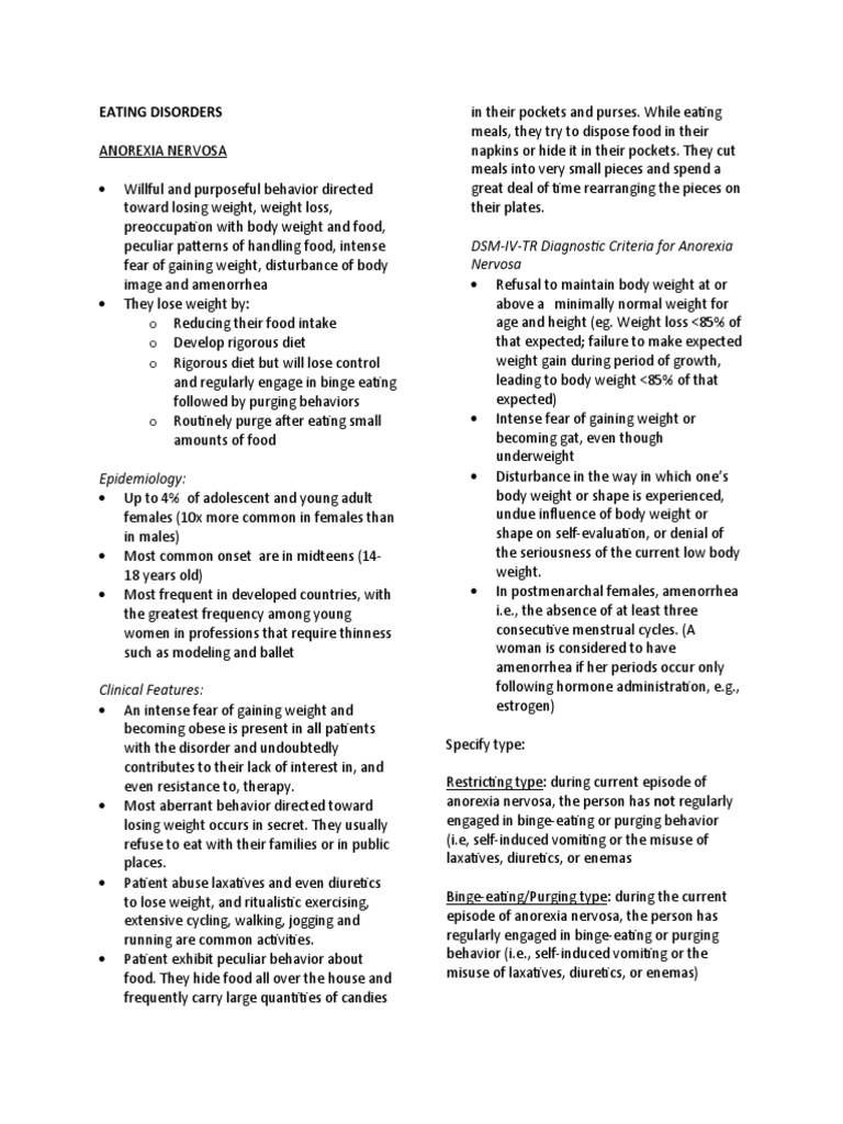 Eating Disorders: DSM-IV-TR Diagnostic Criteria For Anorexia Nervosa ...
