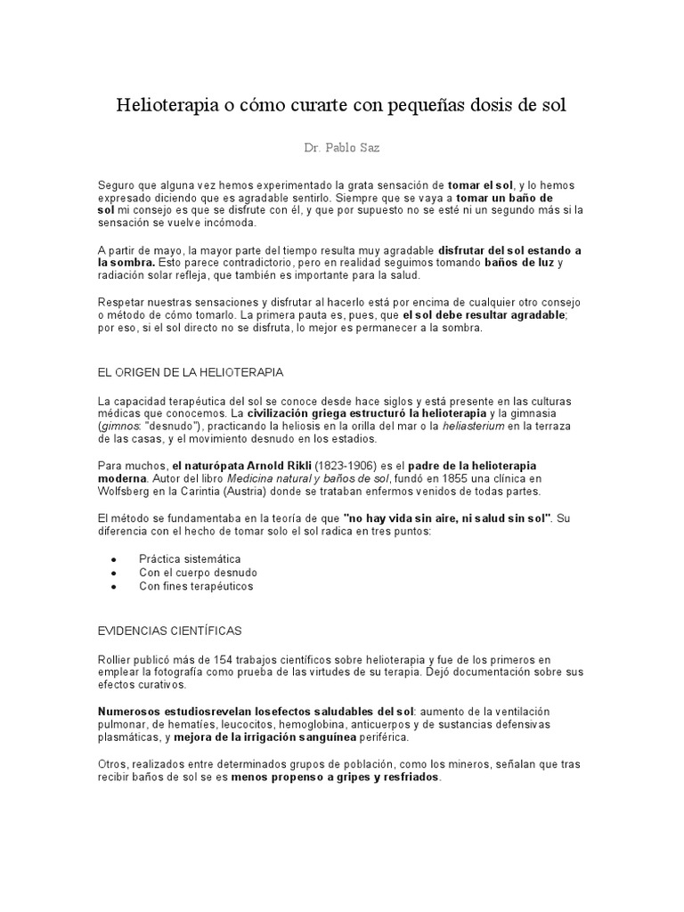 Helioterapia o Cómo Curarte Con Pequeñas Dosis de Sol | PDF ...
