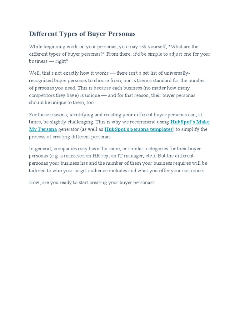 Different Types of Buyer Personas: Hubspot'S Make My Persona Hubspot'S ...