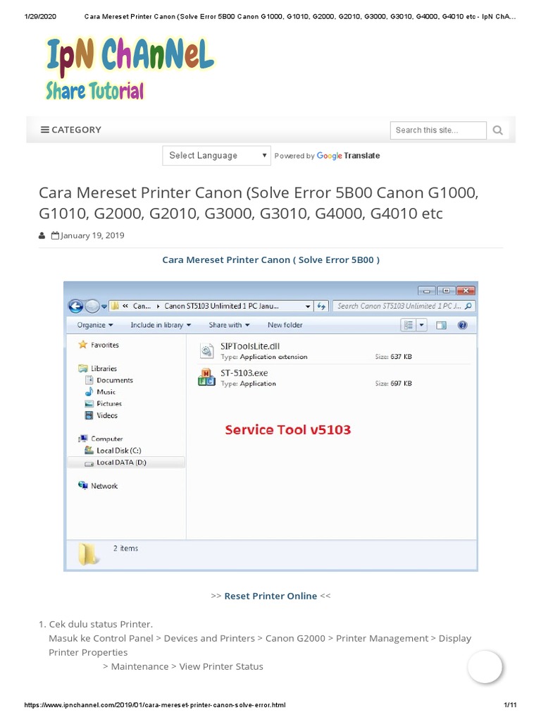 Cara Mereset Printer Canon Solve Error 5B00 Canon G1000, G1010, G2000 ...