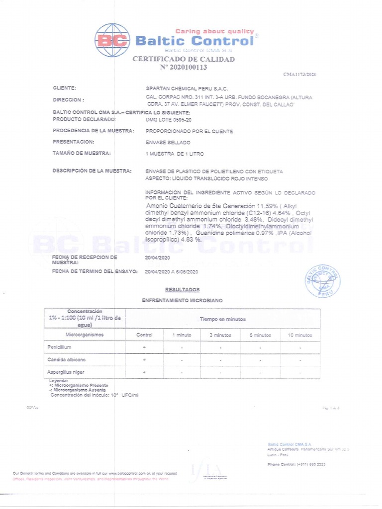 Em-Microbicida DMQ #2020100113 - 2020 Baltic Control | PDF