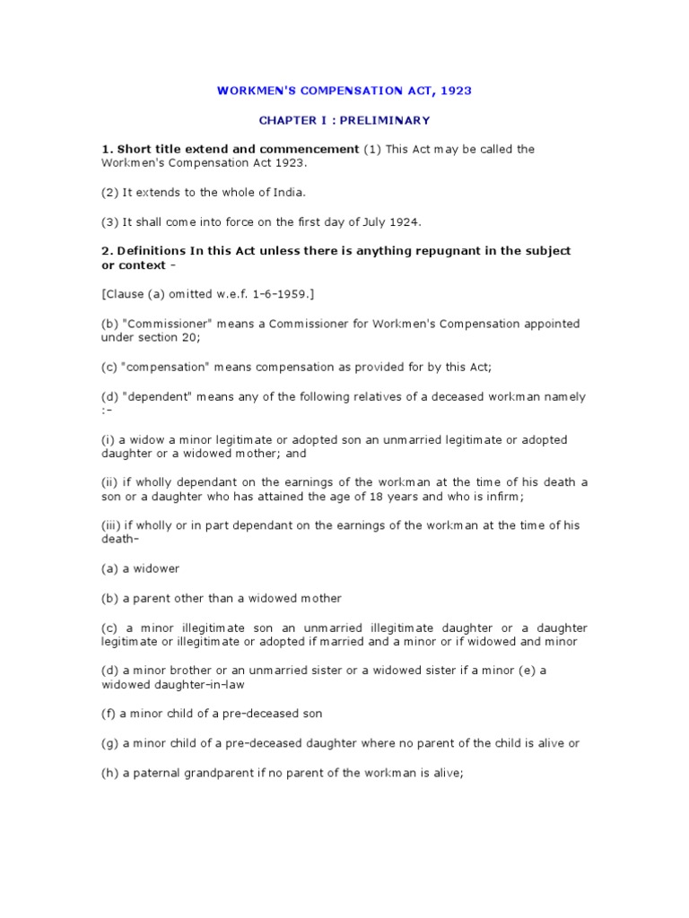 Workmen Compensation Act | PDF | United Kingdom Insolvency Law | Indemnity