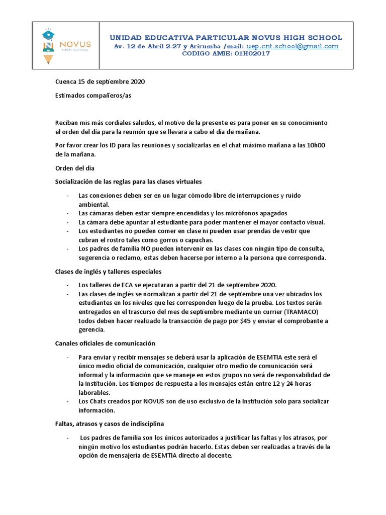Reglas y Comunicación en Novus HS | PDF | Chat en linea