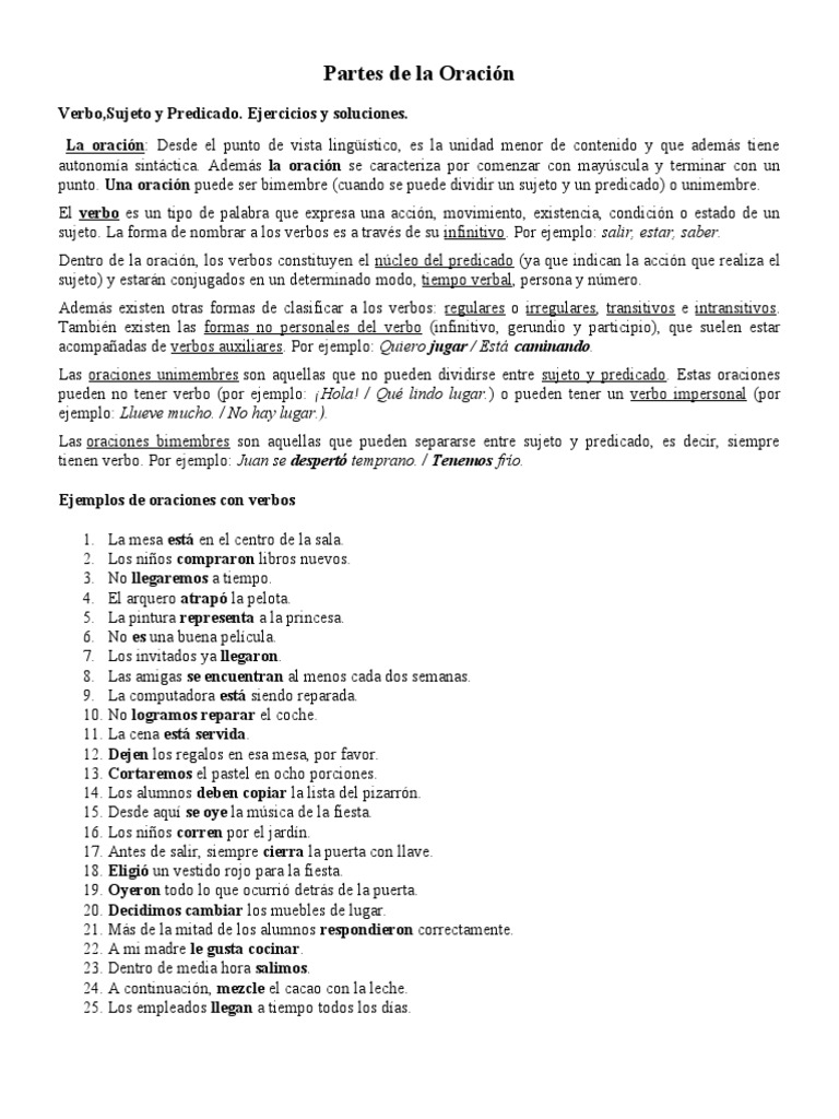 Partes de La Oracion | PDF | Verbo | Asunto (gramática)