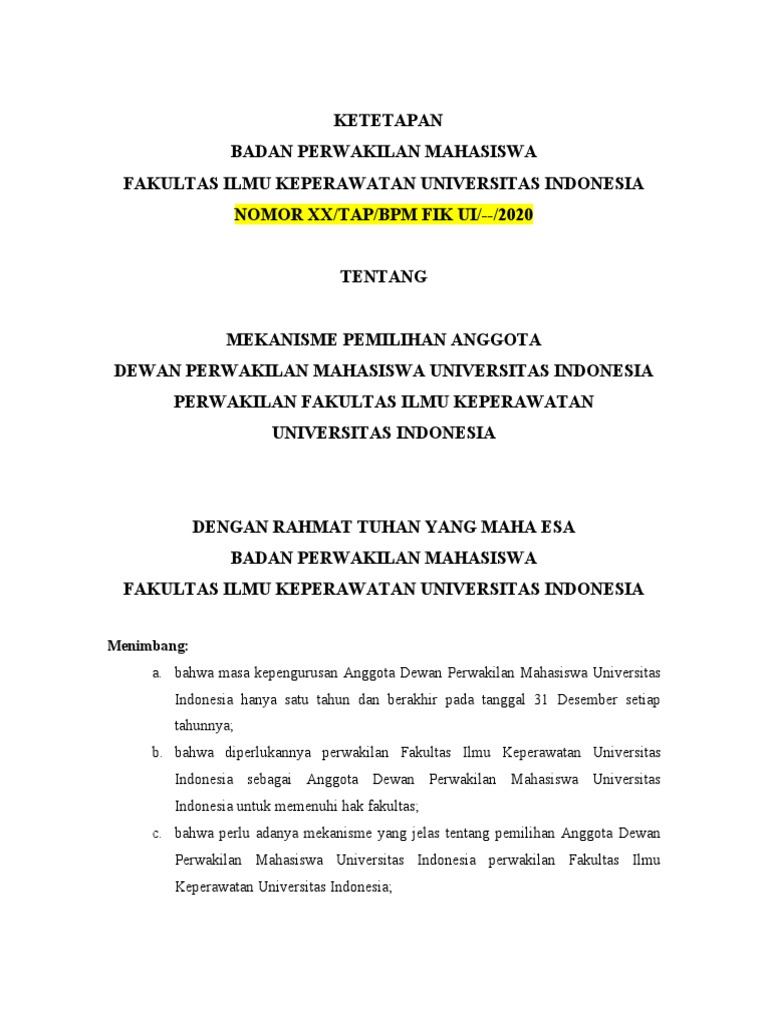 (DRAFT) TAP Mekanisme Pemilihan Anggota DPM UI Perwakilan FIK UI | PDF (DRAFT) TAP Mekanisme Pemilihan Anggota DPM UI Perwakilan FIK UI | PDF