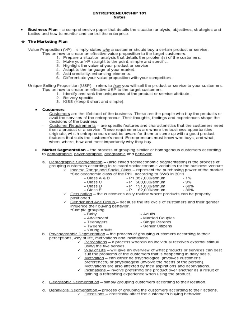Entrepreneurship 101 Notes | PDF | Pricing | Balance Sheet