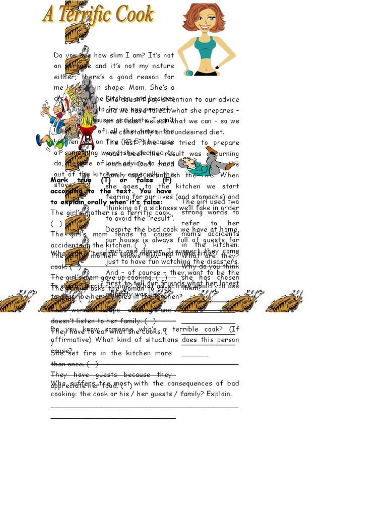A Terrific Cook Reading Comprehension Grammar Ing Fun Activities Games ...