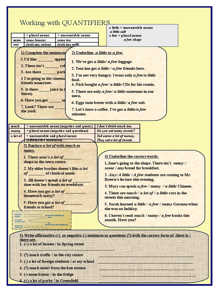 Working With QUANTIFIERS: Some Lemons Some Tea (Not) Any Onions (Not ...