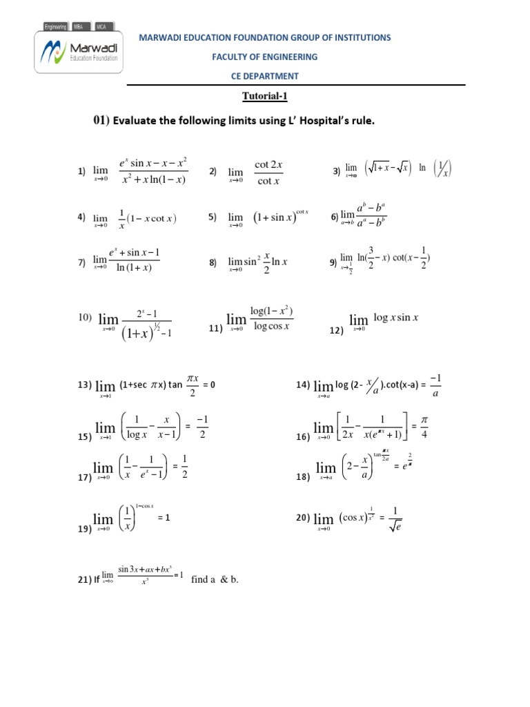 Sem-1 Tutorial of Maths With Answer PDF | PDF | Maxima And Minima ...
