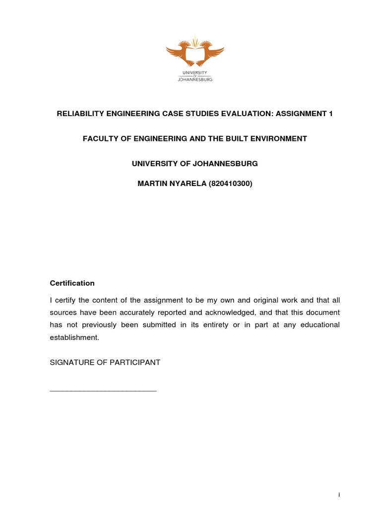 Nyarela - Reliability Management Assignment 1 | PDF | Reliability Engineering | Science