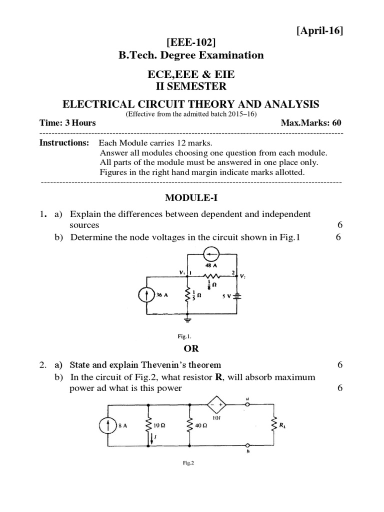 Electrical Circuit Theory Exam Guide | PDF | Electrical Network ...