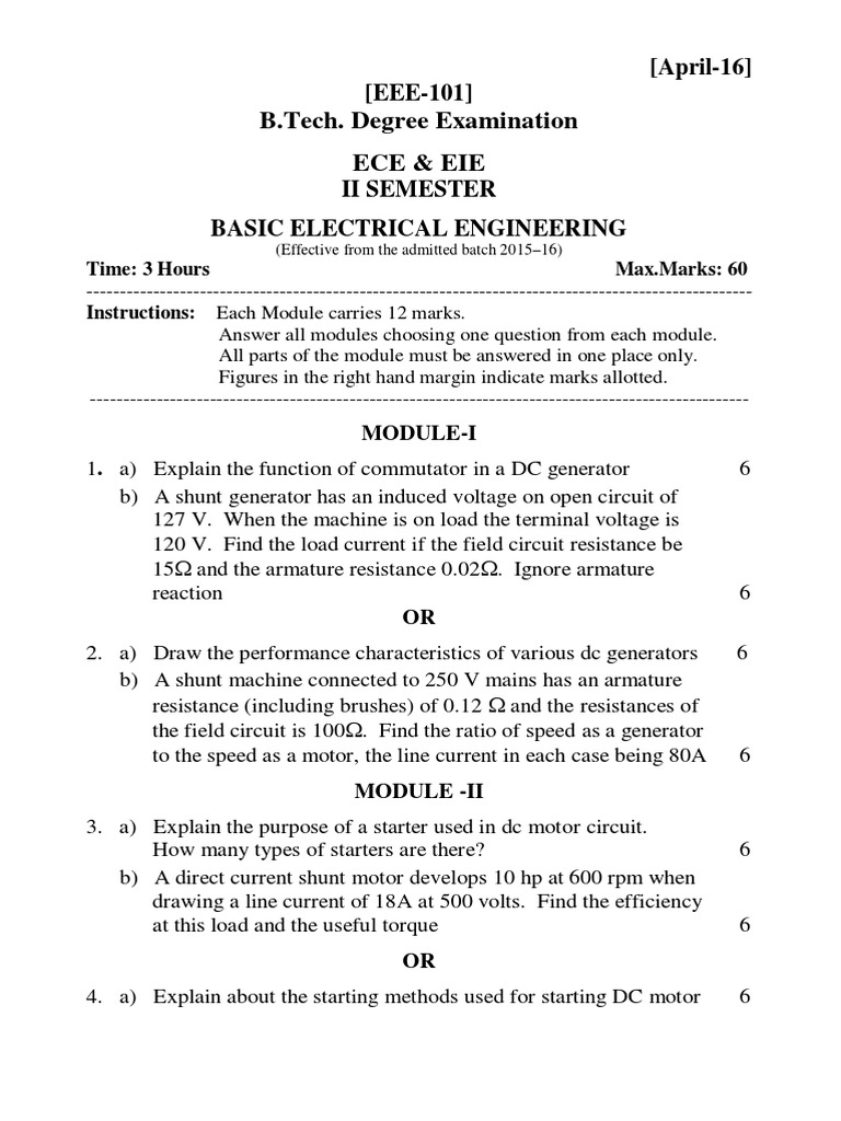 Basic Electrical Engineering - Eee-101 | PDF | Electric Motor ...