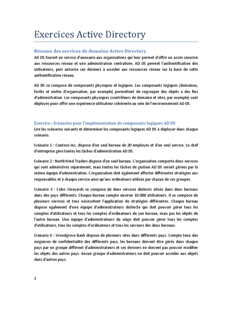 Scénarios d'implémentation AD DS | PDF | Active Directory | Windows ...
