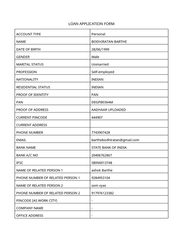 Loan Application Form | PDF | Loans | Financial Transaction
