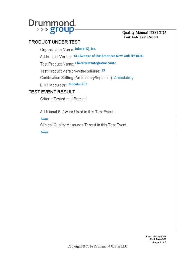 Product Under Test: Quality Manual ISO 17025 Test Lab Test Report | PDF