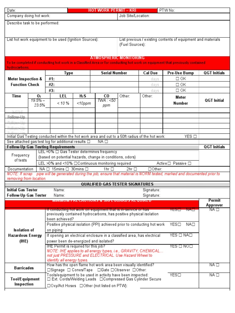 Hot Work Permit - PTW HOT | PDF | Welding | Construction