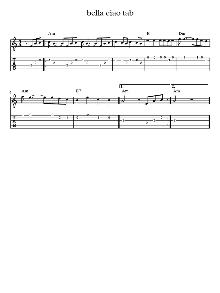 Bella Ciao Guitar Tab: A Concise Guitar Tab for the Italian Partisan ...