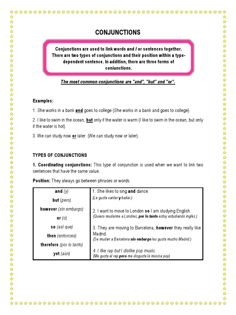 Conjunctions: The Most Common Conjunctions Are "And", "But" and "Or ...