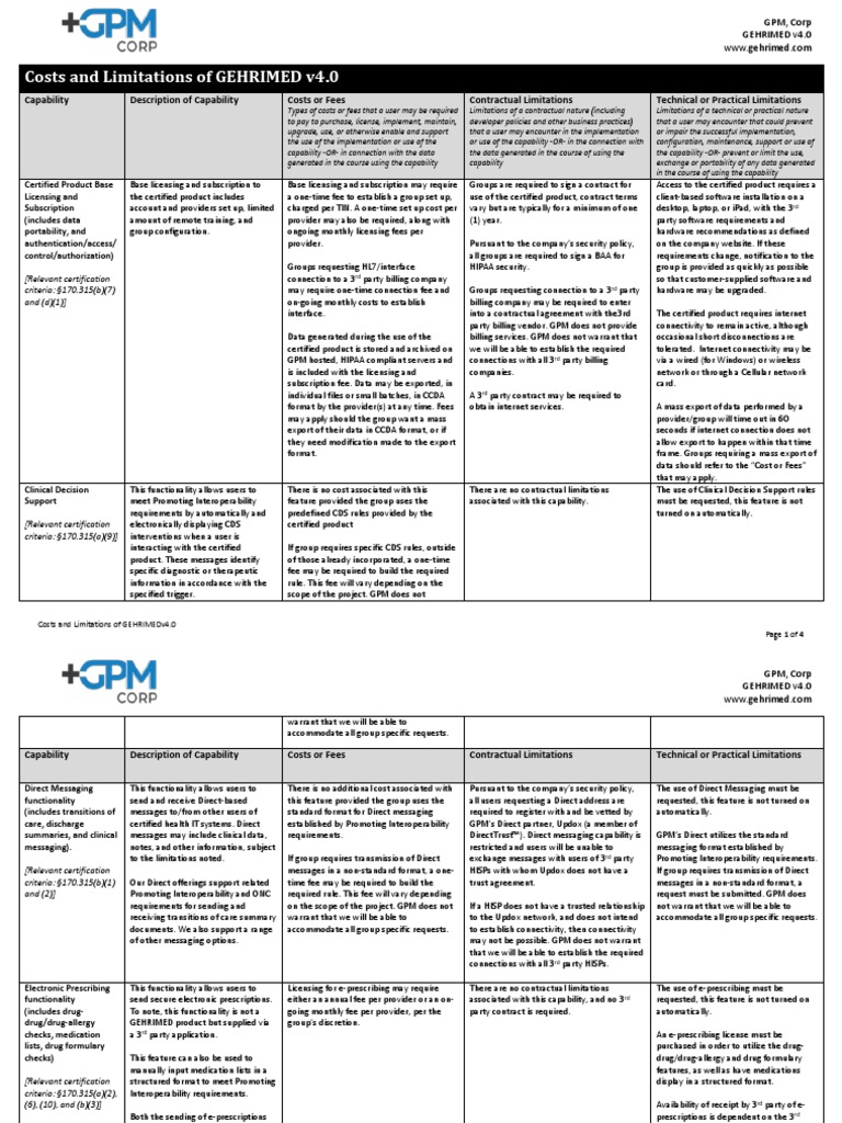 GEHRIMED Costs and Limitations 2015 2 PDF | PDF | Health Insurance ...