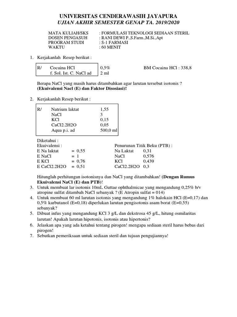 Soal FTS Steril 2020 (Genap) PDF | PDF