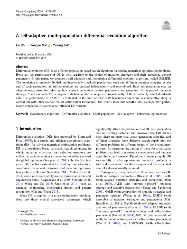 Zhu2020 Article ASelf-adaptiveMulti-population PDF | PDF | Mathematical Optimization | Evolution