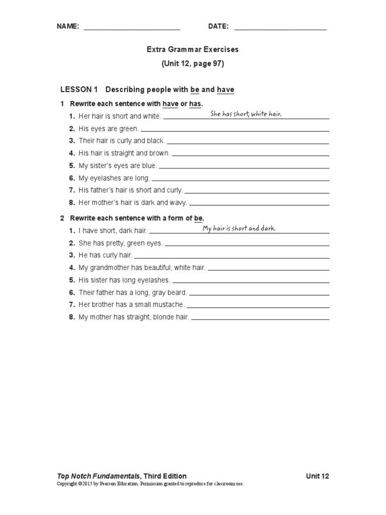 Extra Grammar Exercises (Unit 12, Page 97) : Top Notch Fundamentals ...