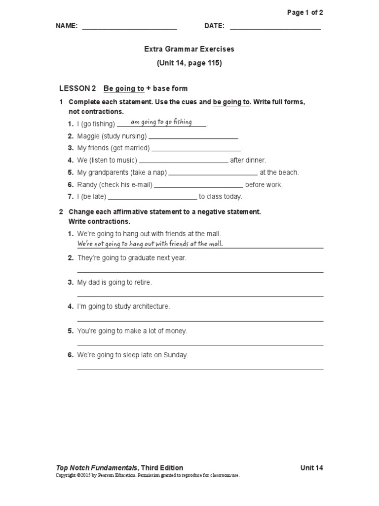 Extra Grammar Exercises (Unit 14, Page 115) : Top Notch Fundamentals, Third Edition | PDF ...