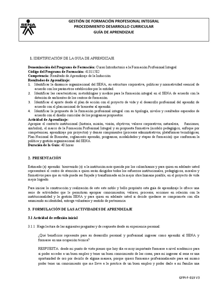 GFPI-F-019 Guia de Aprendizaje Curso Introductorio A La FPI | PDF | Aprendizaje | Evaluación