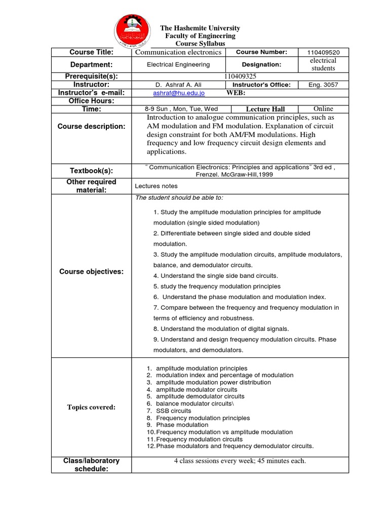 Comm Electronics Syllabus Pdf Modulation Frequency Modulation