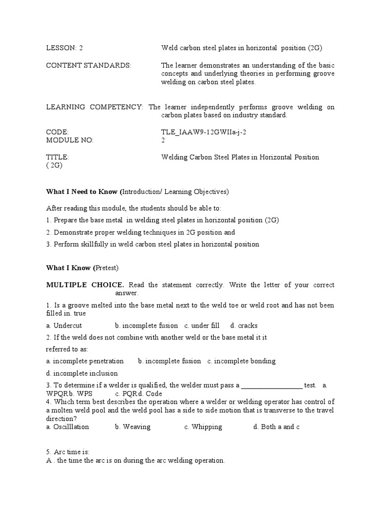 Welding Techniques for Carbon Steel Plates: A Training Module on Proper ...