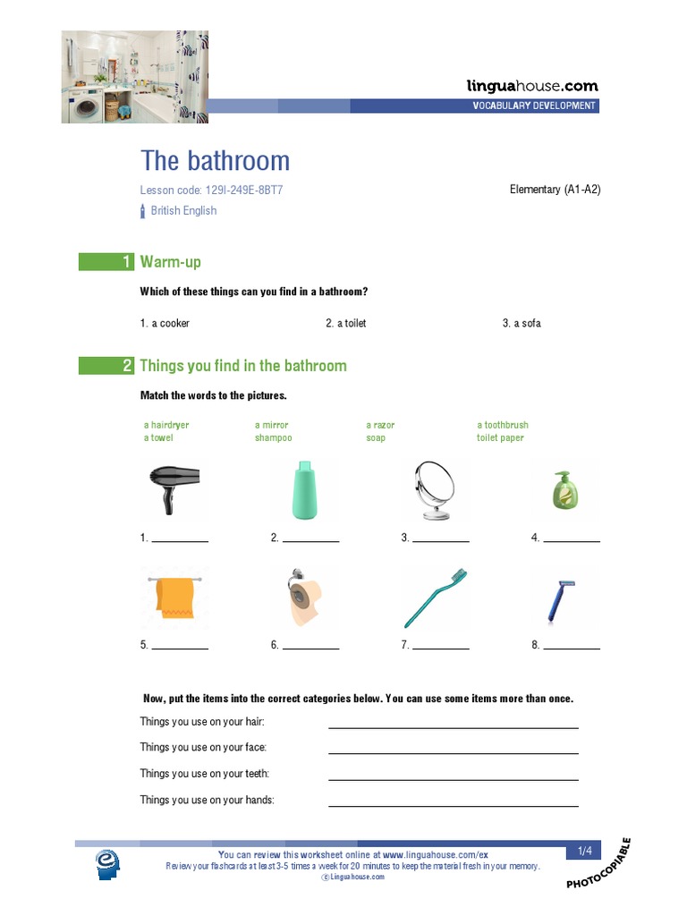 Bathroom Vocabulary Development Guide | PDF | Bathroom | Shower