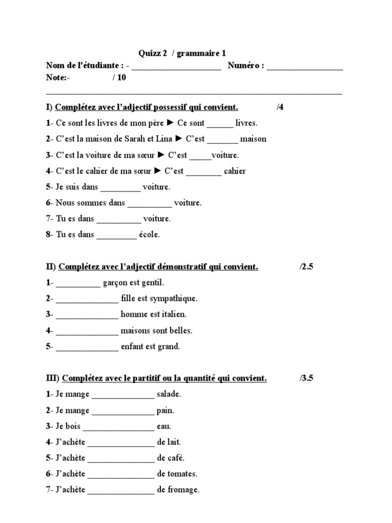 Grammaire 1 - Quizz 2 | PDF