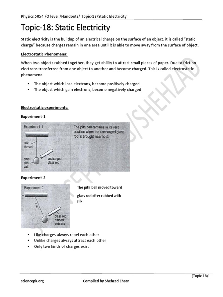 Topic-18: Static Electricity: Electrostatic Phenomena | PDF | Electric ...