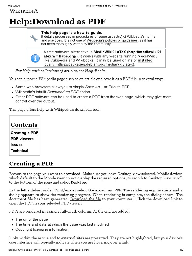 Help:Download As PDF: This Help Page Is A How-To Guide | PDF ...