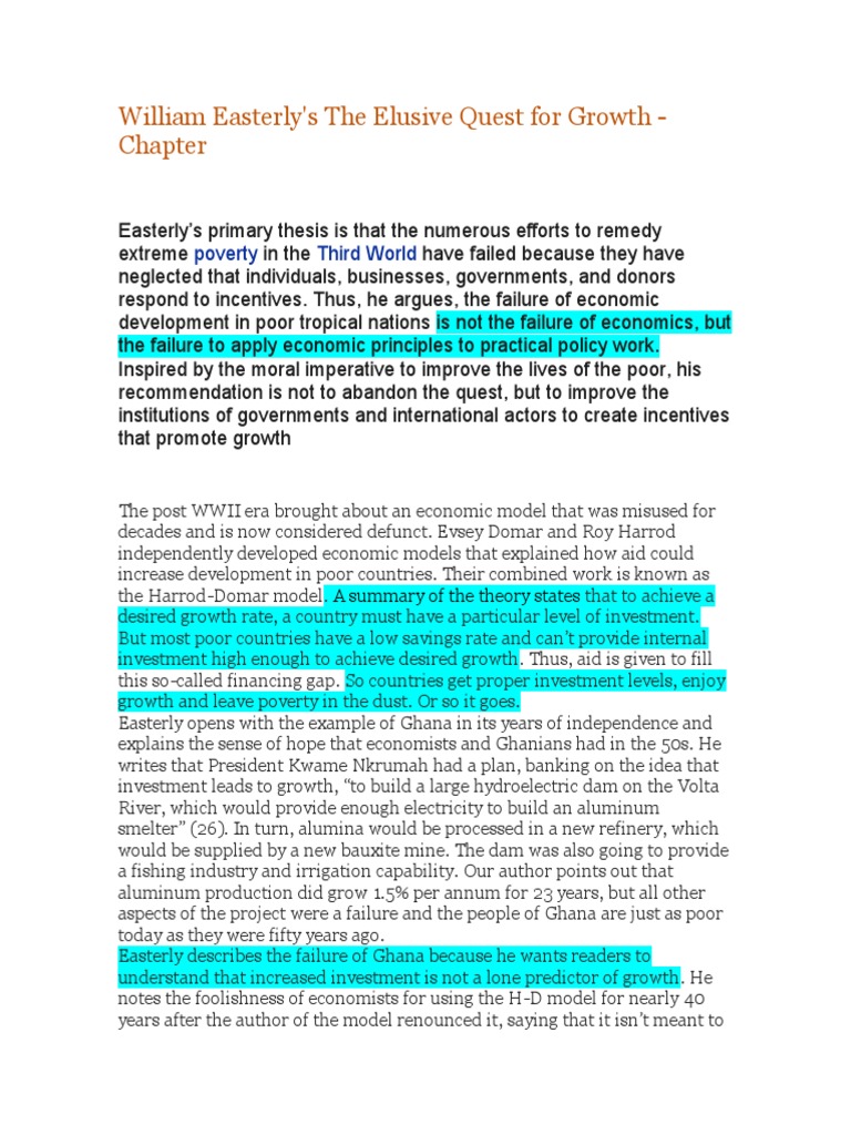 William Easterly's The Elusive Quest For Growth - : Poverty Third World | PDF | Aids | Economic ...