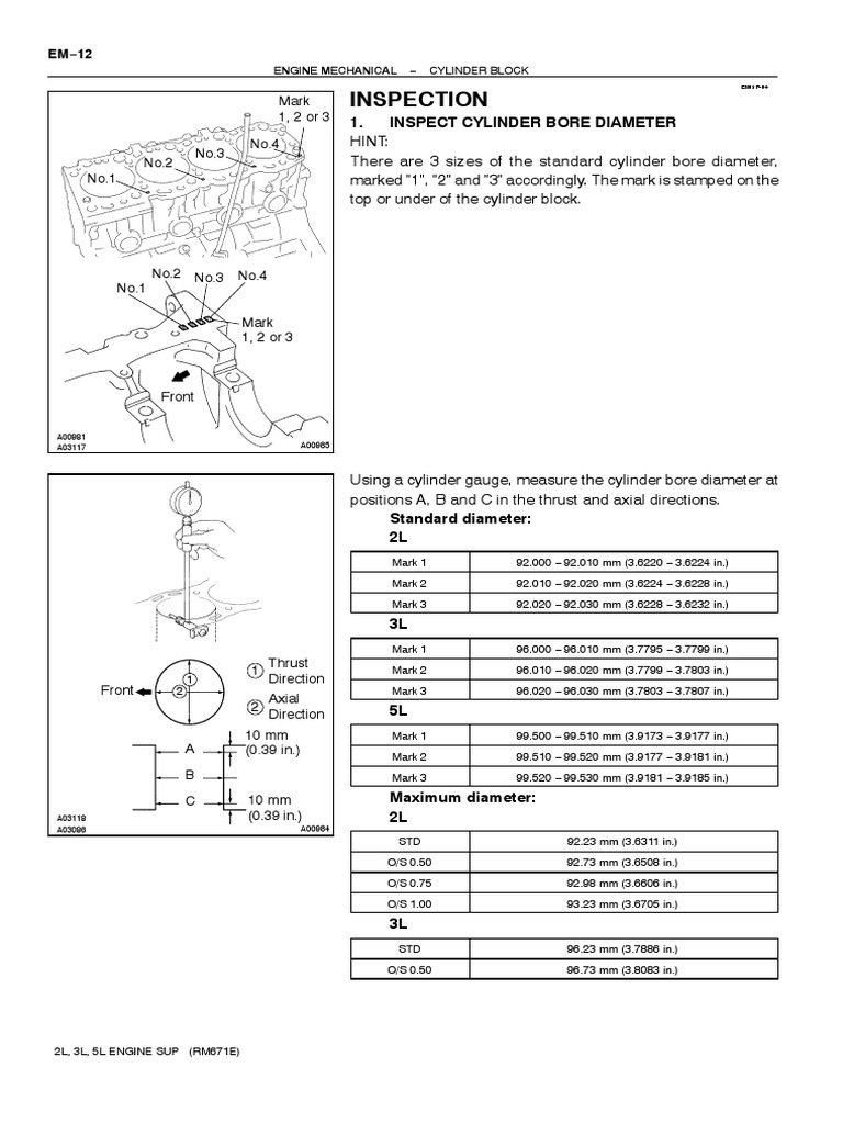 Inspection 1 Inspect Cylinder Bore Diameter Pdf Piston Cylinder