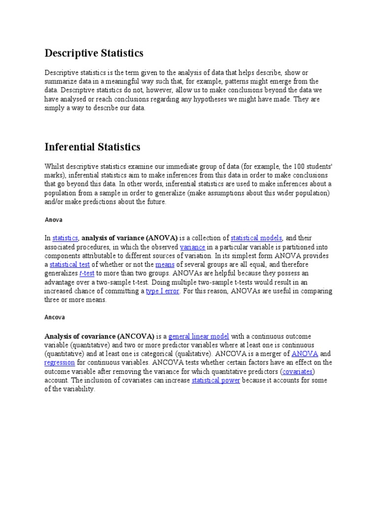 Descriptive Statistics: Statistics Statistical Models Variance ...