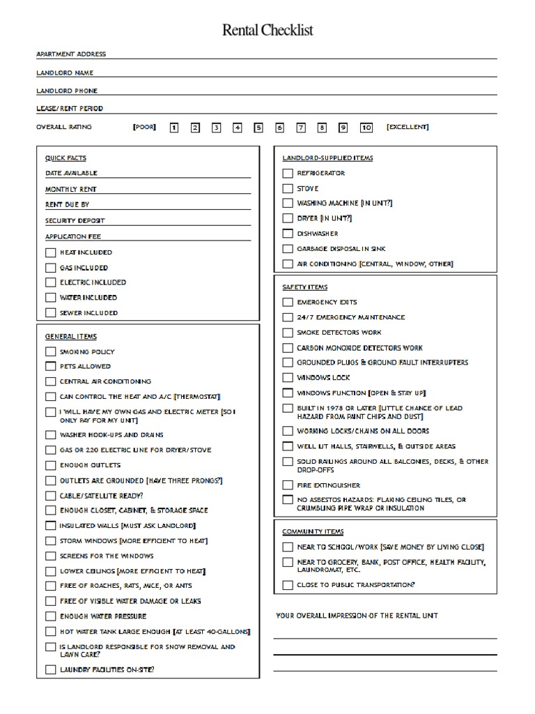 Rental Checklist | PDF