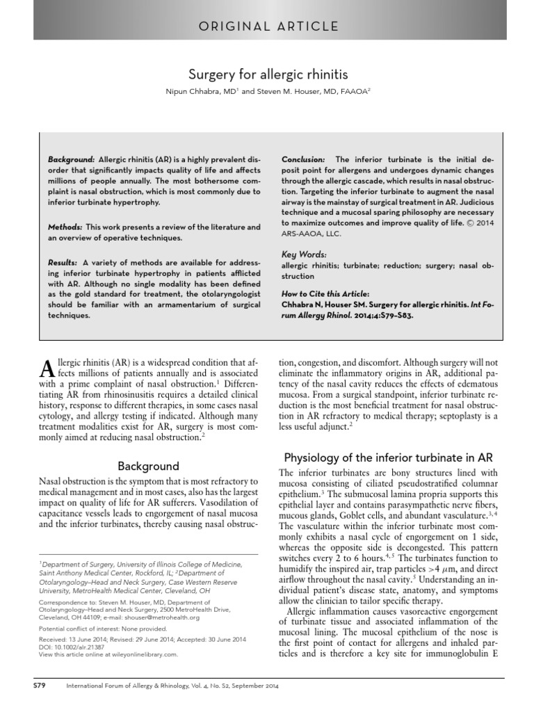 Surgery For Allergic Rhinitis Chhabra2014 | PDF | Allergy | Human Nose