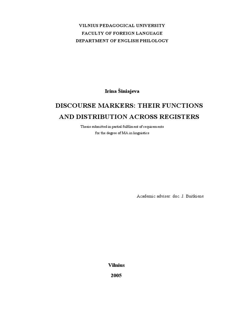 Discourse Markers: Their Functions and Distribution Across Registers ...