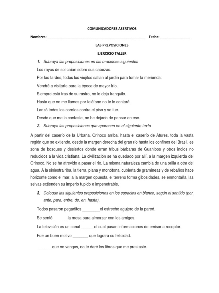 Taller Preposiciones | PDF