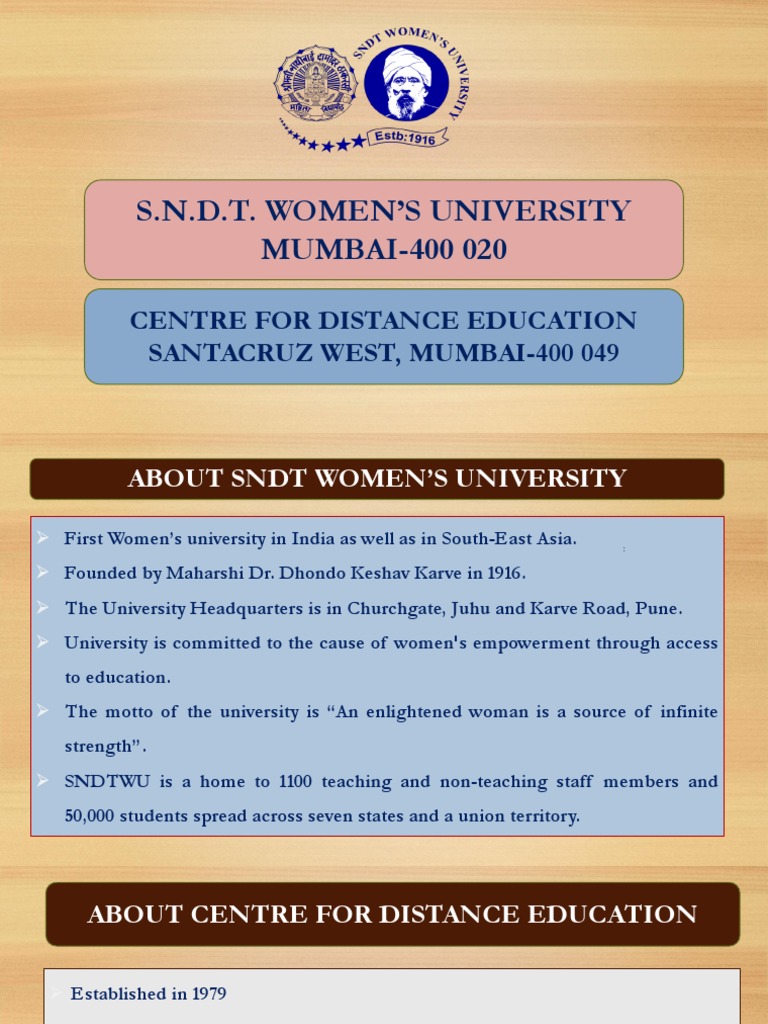 S.N.D.T. Women'S University MUMBAI-400 020: Centre For Distance ...