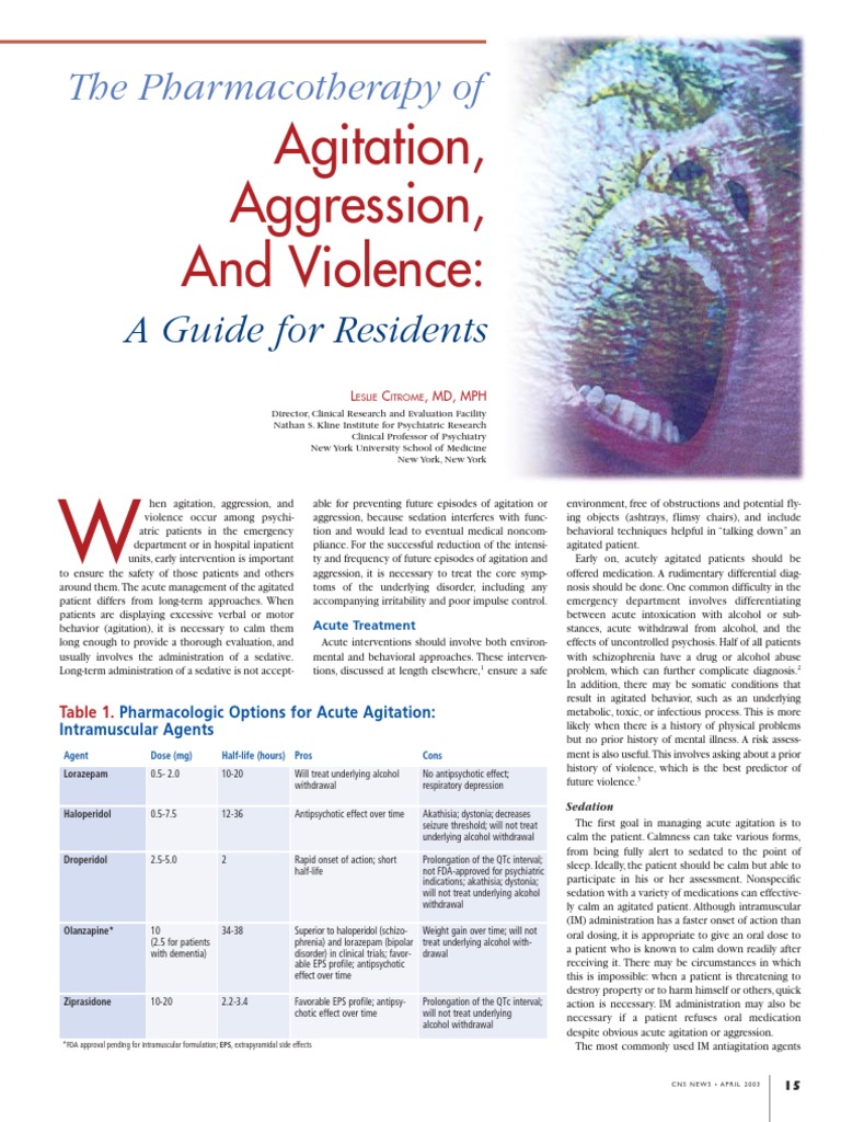 Agitation, Aggression, and Violence:: A Guide For Residents | PDF ...