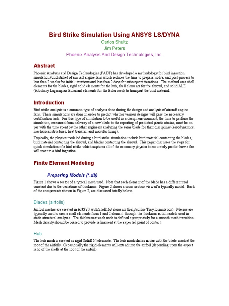 Bird Strike Simulation Using ANSYS LS/DYNA: Phoenix Analysis and Design ...