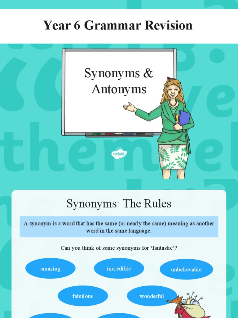 T2 E 2197 Year 6 Grammar Revision Guide and Quick Quiz Synonyms and ...